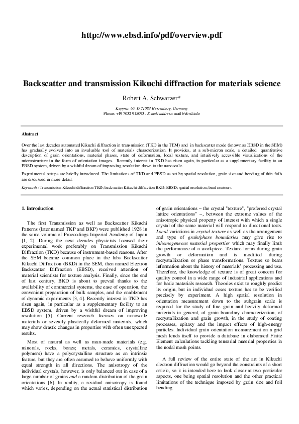 (PDF) Backscatter and transmission Kikuchi diffraction for materials science