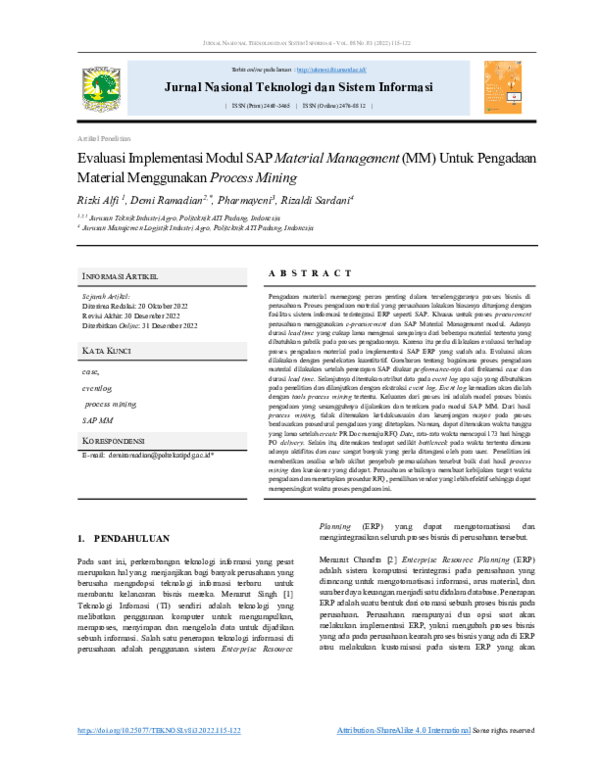 (PDF) Evaluasi Implementasi Modul SAP Material Management (MM) Untuk ...