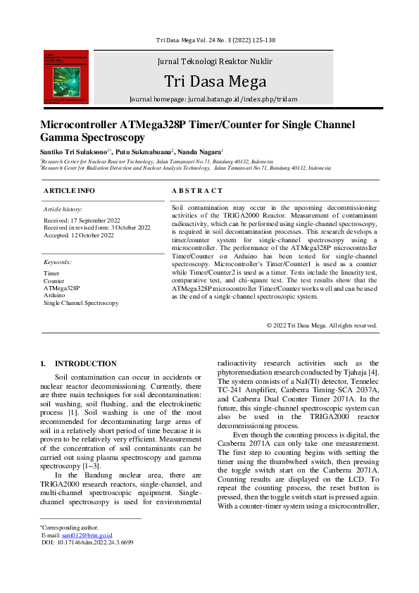 (PDF) Microcontroller ATMEGA328P Timer/Counter for Single Channel Gamma Spectroscopy