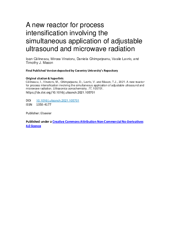 (PDF) A new reactor for process intensification involving the ...