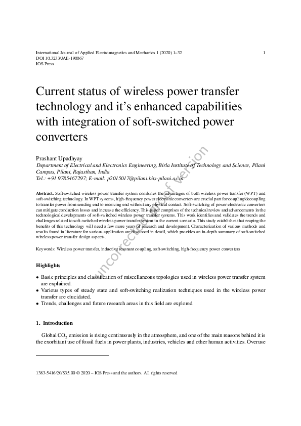 (PDF) Current status of wireless power transfer technology and its ...