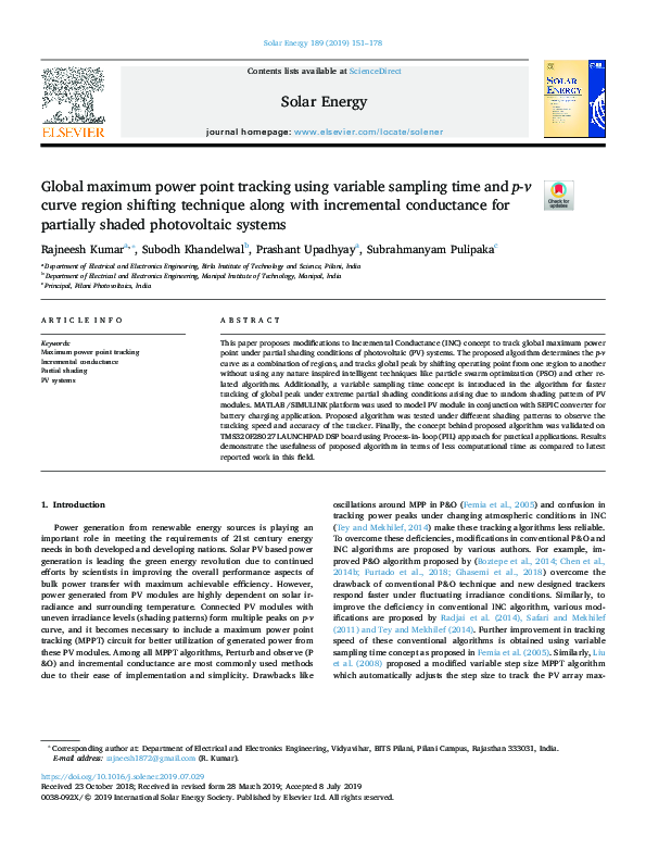 (PDF) Global maximum power point tracking using variable sampling time and p-v curve region ...