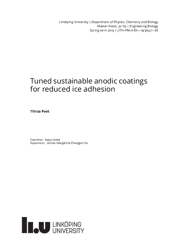 (PDF) Tuned sustainable anodic coatings for reduced ice adhesion