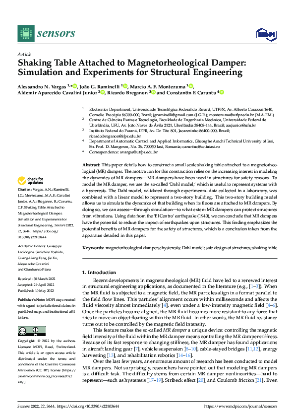 (PDF) Shaking Table Attached to Magnetorheological Damper: Simulation and Experiments for ...
