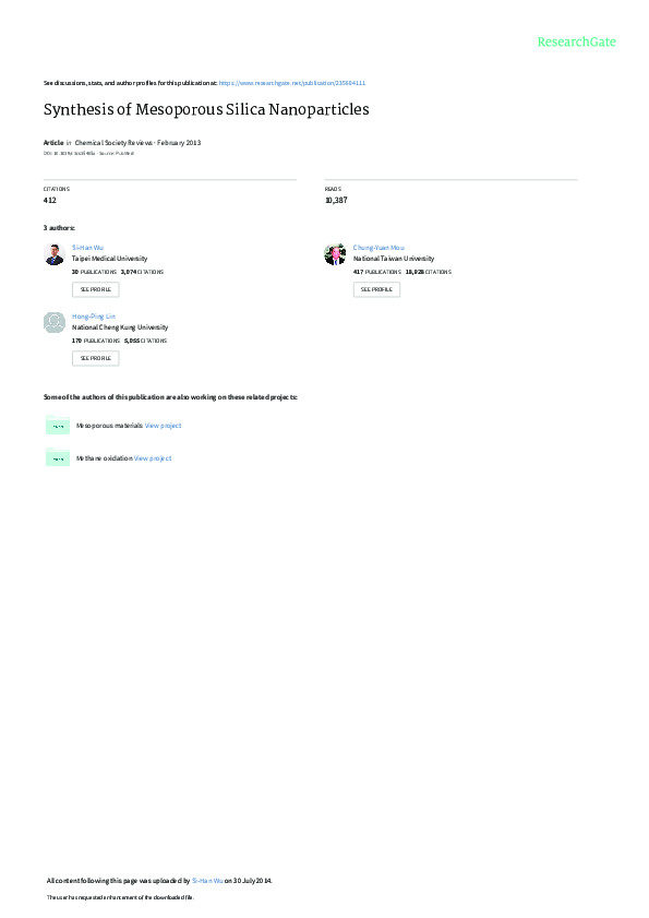 (PDF) Synthesis of mesoporous silica nanoparticles