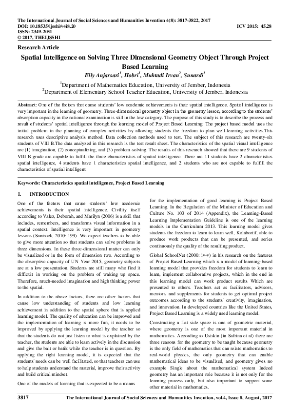 (PDF) Spatial Intelligence on Solving Three Dimensional Geometry Object Through Project Based ...