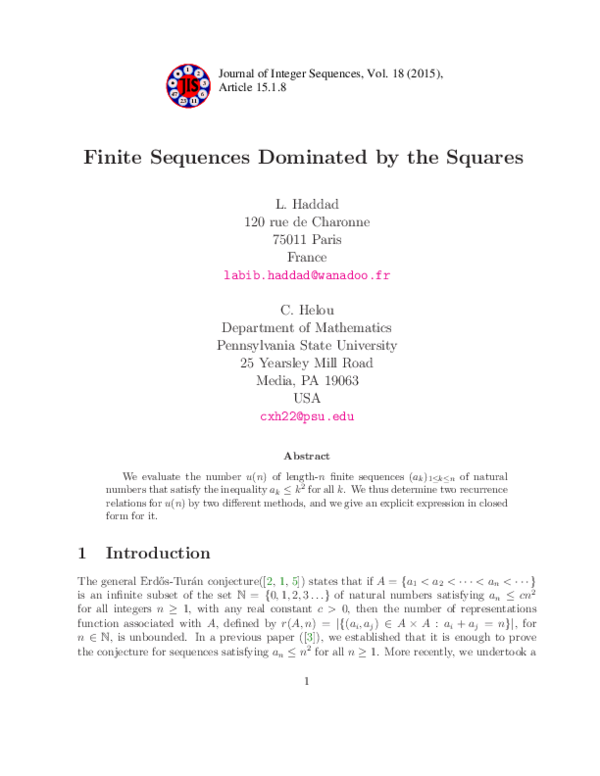 (PDF) Finite Sequences Dominated by the Squares
