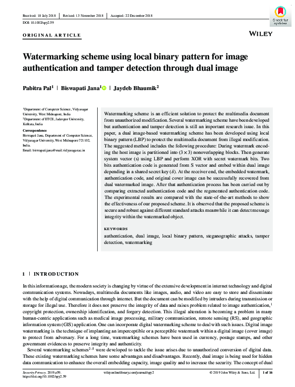 Pdf Watermarking Scheme Using Local Binary Pattern For Image