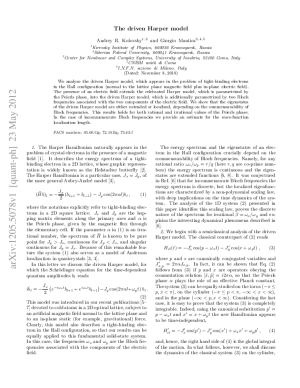 (PDF) Driven Harper model