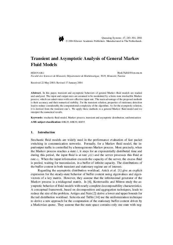 (PDF) Transient and Asymptotic Analysis of General Markov Fluid Models
