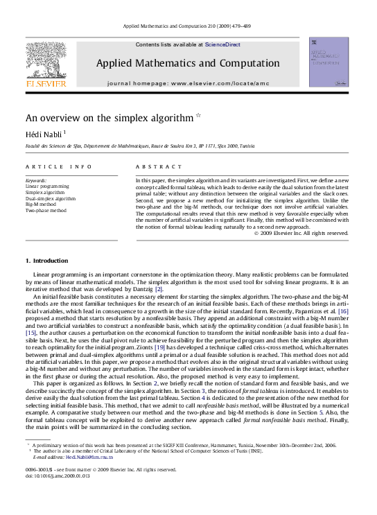(PDF) An overview on the simplex algorithm