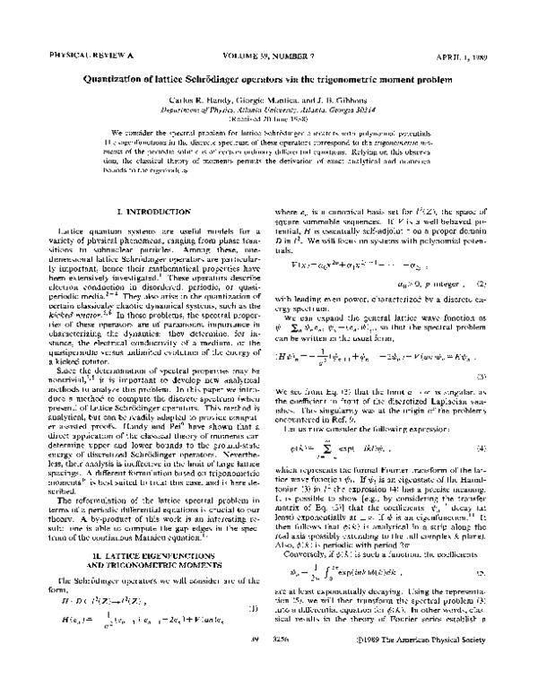 (PDF) Quantization of lattice Schrödinger operators via the trigonometric moment problem