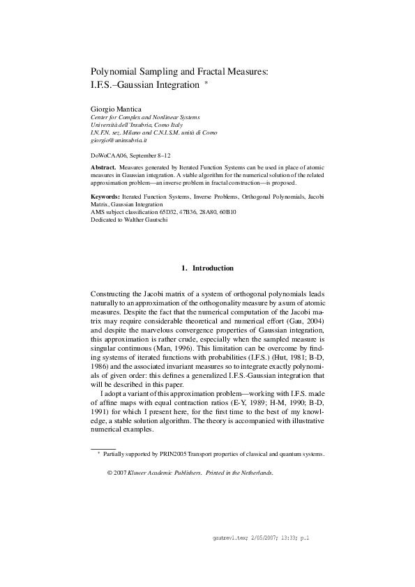 Pdf Polynomial Sampling And Fractal Measures I F S Gaussian Integration