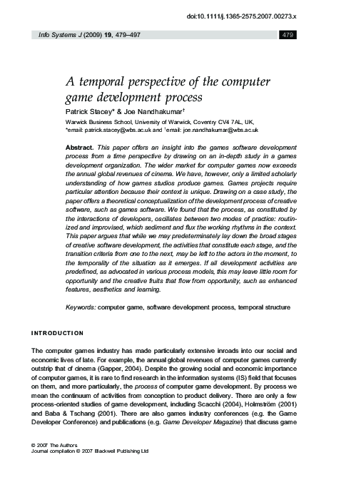 (PDF) A temporal perspective of the computer game development process
