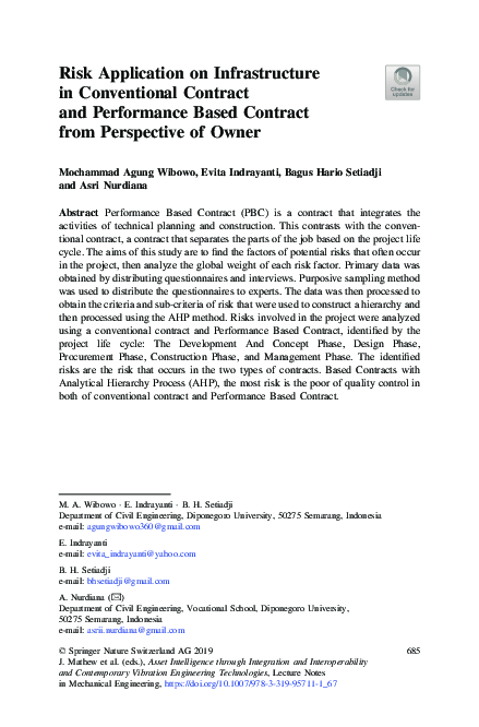 (PDF) Risk Application on Infrastructure in Conventional Contract and Performance Based Contract ...