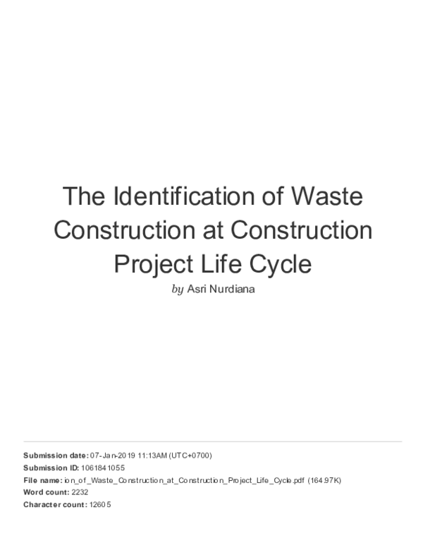 (PDF) The Identification of Waste Construction at Construction Project ...