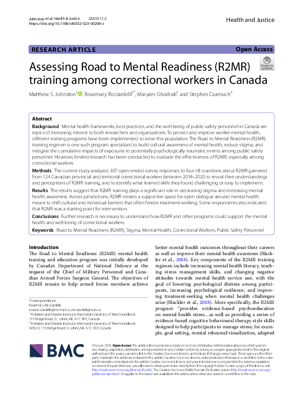 (PDF) Assessing Road to Mental Readiness (R2MR) training among ...