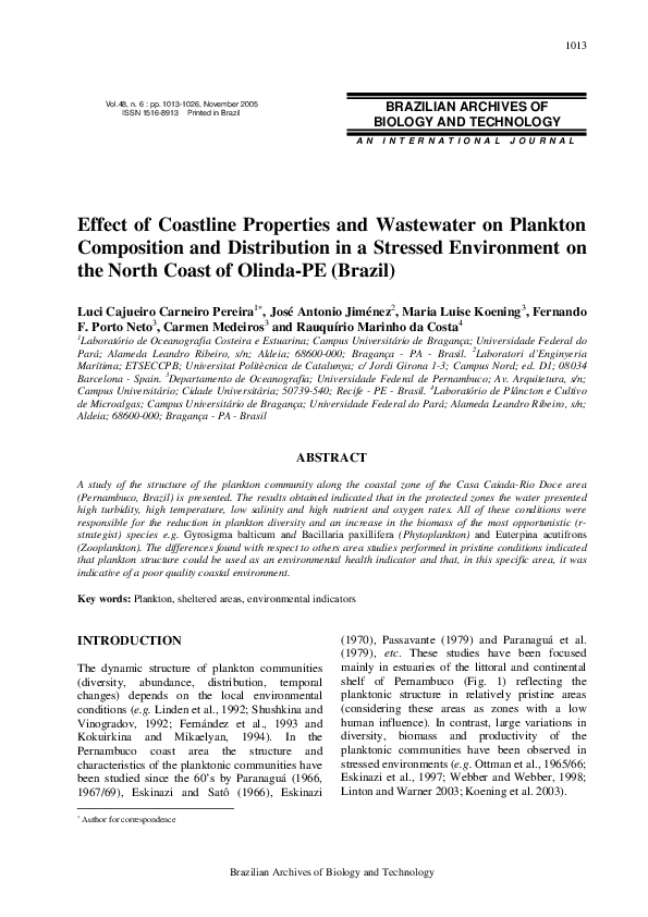 (PDF) Effect of coastline properties and wastewater on plankton ...