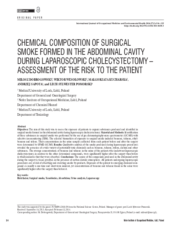 (PDF) Risks of Surgical Smoke in Laparoscopic Surgery