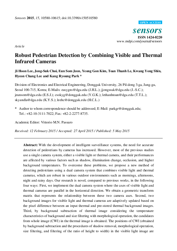(PDF) Robust Pedestrian Detection by Combining Visible and Thermal Infrared Cameras