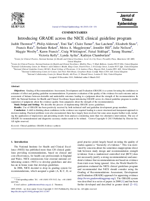 (PDF) Introducing GRADE across the NICE clinical guideline program