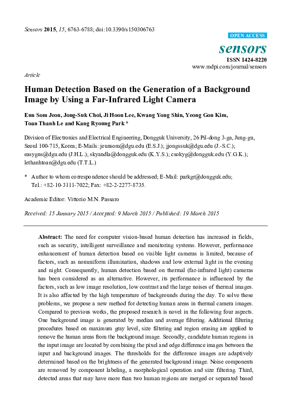(PDF) Human detection based on the generation of a background image by using a far-infrared ...