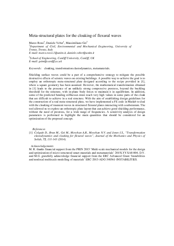 (PDF) Meta-structural plates for the cloaking of flexural waves