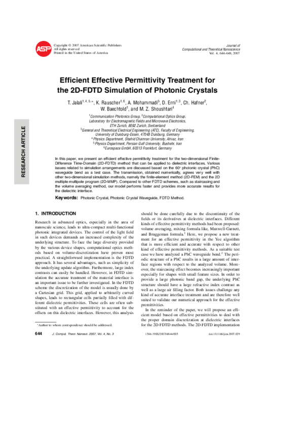 (PDF) Efficient Effective Permittivity Treatment for the 2D-FDTD Simulation of Photonic Crystals