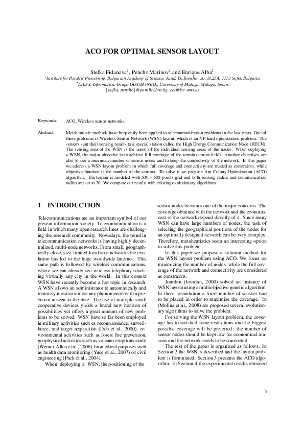 (PDF) ACO for Optimal Sensor Layout