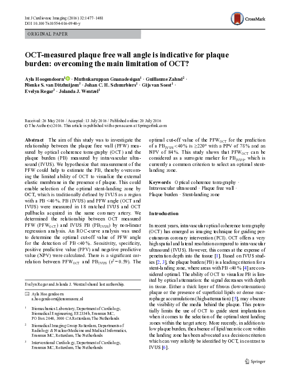 (PDF) OCT-measured plaque free wall angle is indicative for plaque ...