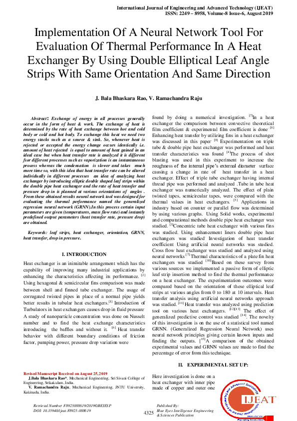 (PDF) Implementation of a Neural Network Tool for Evaluation of Thermal Performance in a Heat ...
