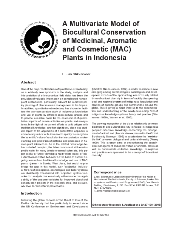(PDF) A Multivariate Model of Biocultural Conservation of Medicinal, Aromatic and Cosmetic (MAC ...