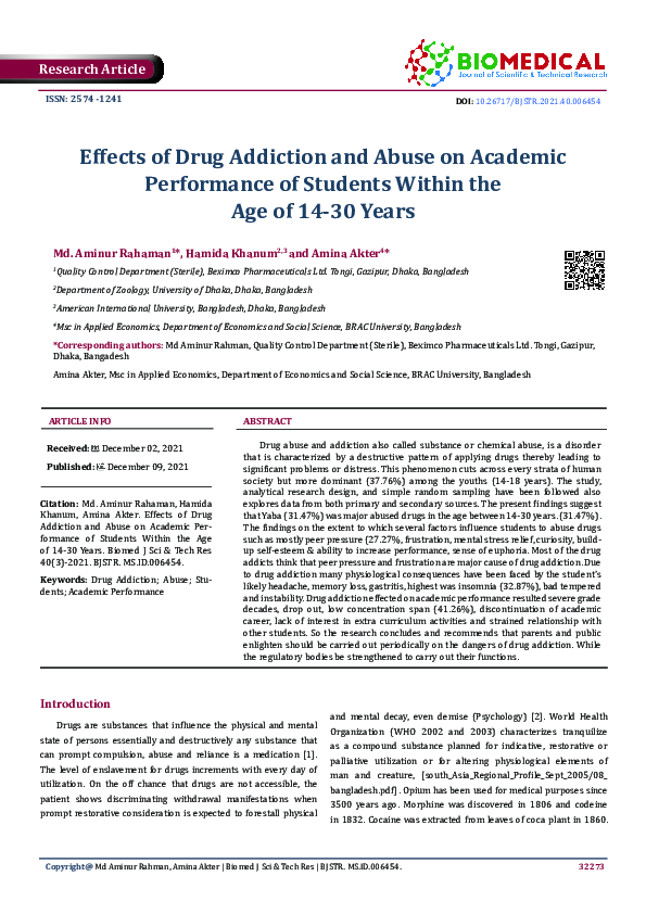 (PDF) Effects of Drug Addiction and Abuse on Academic Performance of ...