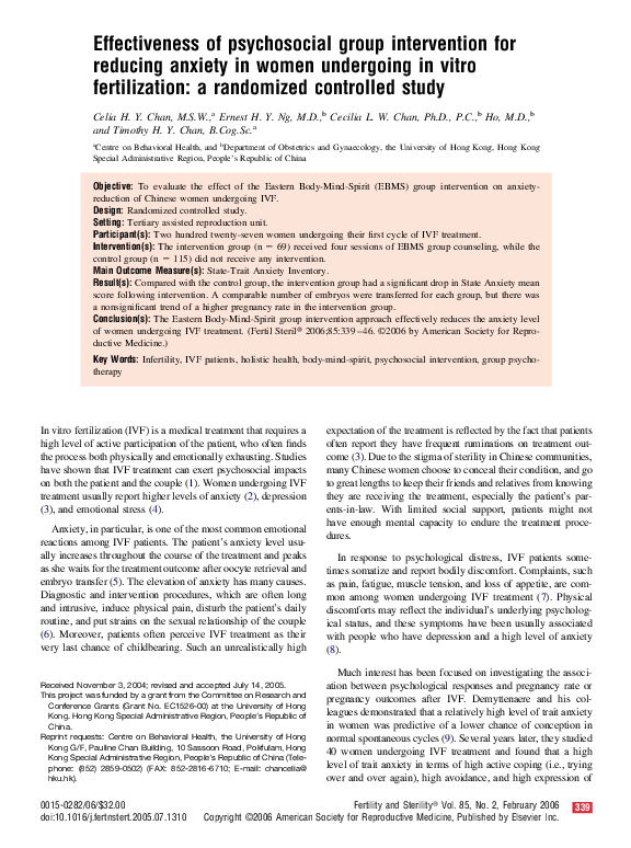 (PDF) Effectiveness of psychosocial group intervention for reducing anxiety in women undergoing ...