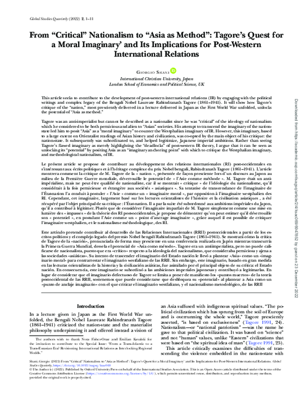 (PDF) From "Critical" Nationalism to "Asia as Method": Tagore's Quest ...