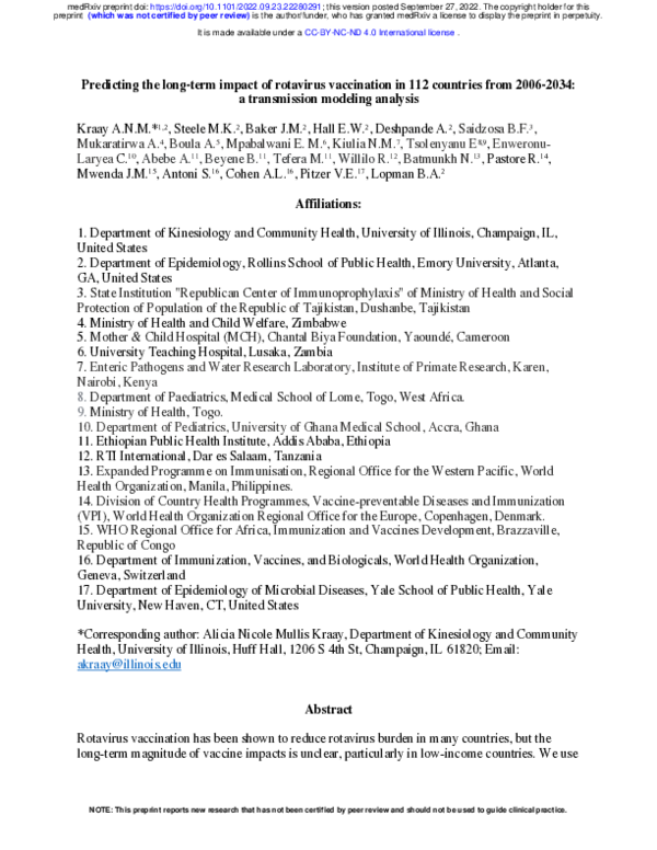 (PDF) Predicting the long-term impact of rotavirus vaccination in 112 ...