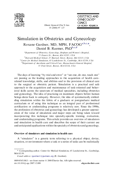 (PDF) Simulation in Obstetrics and Gynecology