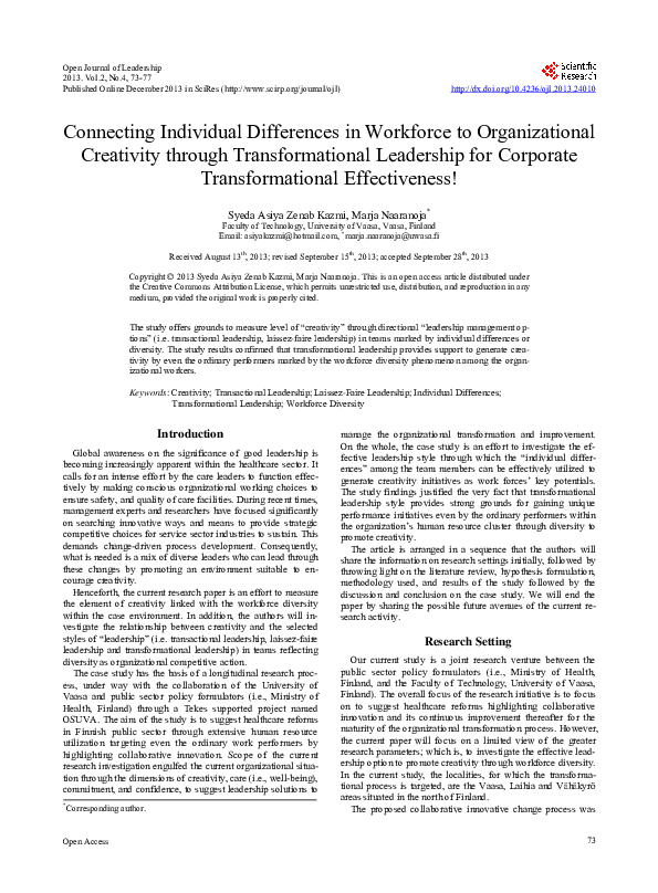 (PDF) Connecting Individual Differences in Workforce to Organizational Creativity through ...