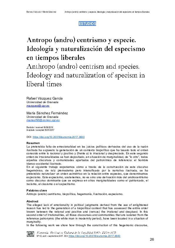 (PDF) Antropo (andro) centrismo y especie. Ideología y naturalización ...