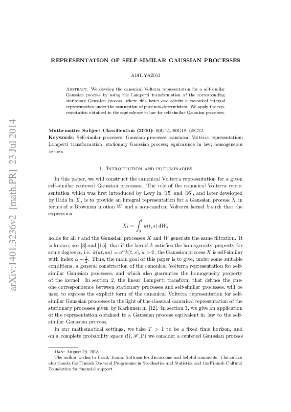 (PDF) Representation of self-similar Gaussian processes
