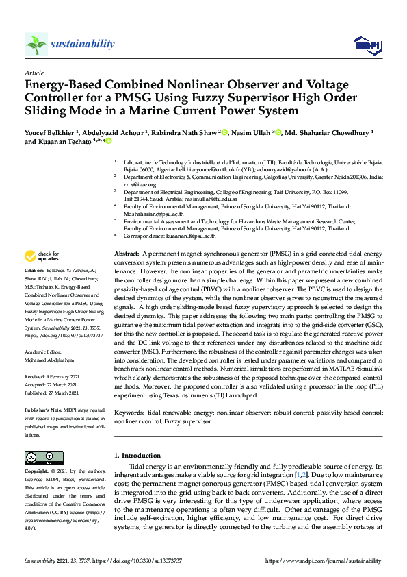 (PDF) Energy-Based Combined Nonlinear Observer and Voltage Controller for a PMSG Using Fuzzy ...