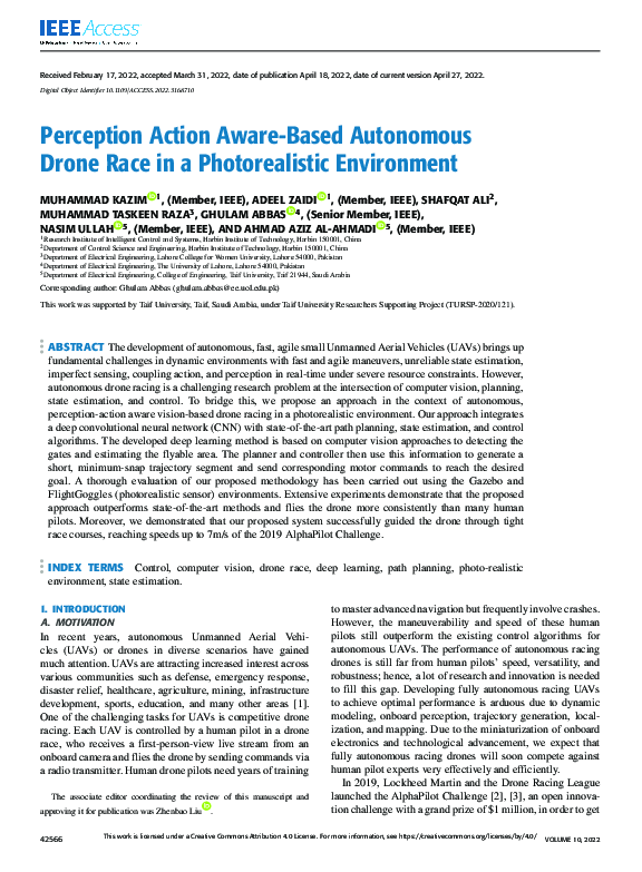 (PDF) Perception Action Aware-Based Autonomous Drone Race in a Photorealistic Environment