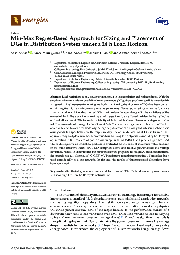 (PDF) Min-Max Regret-Based Approach for Sizing and Placement of DGs in ...