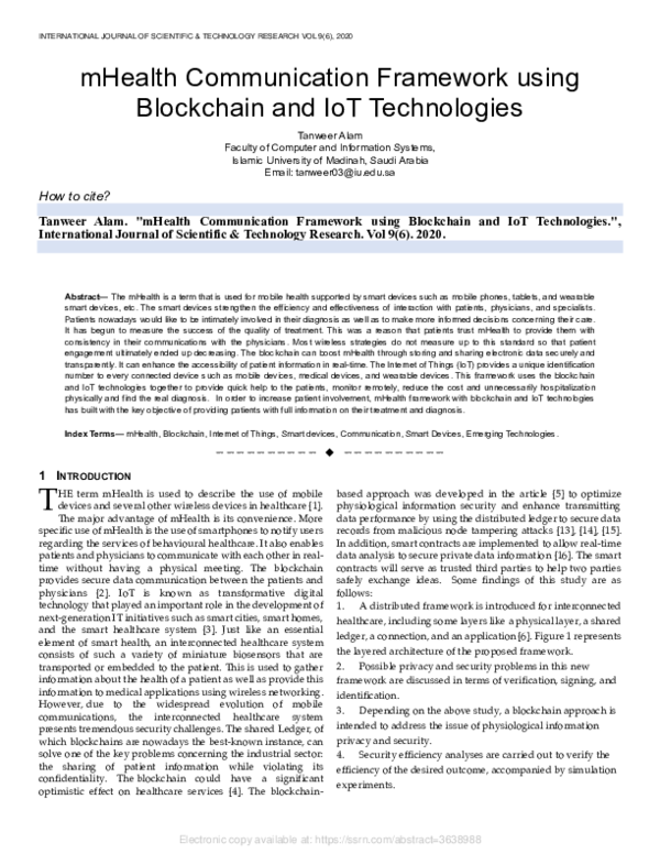(PDF) Blockchain and IoT for Enhanced mHealth