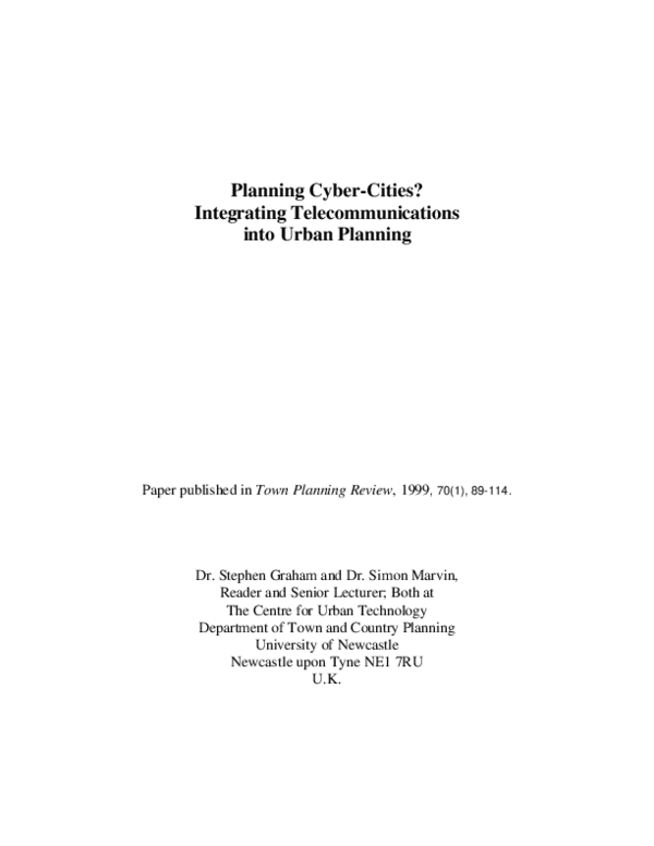 (PDF) Planning cybercities: integrating telecommunications into urban ...