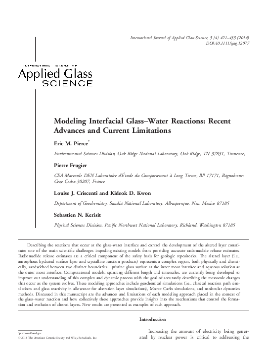 Modeling Interfacial Glass-Water Reactions: Recent Advances and Current ...