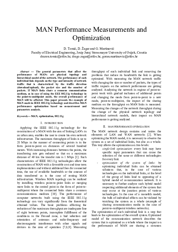 (PDF) MAN performance measurements and optimization