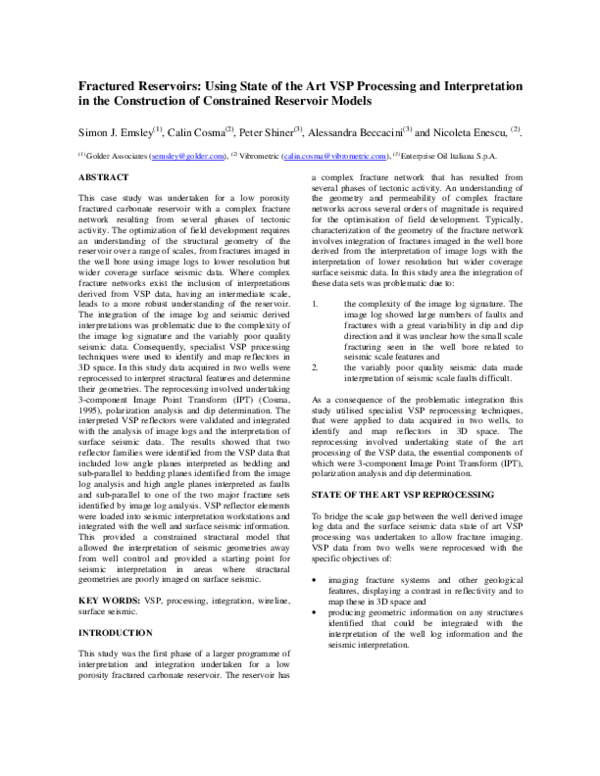 (PDF) Fractured Reservoirs : Using State of the Art VSP Processing and Interpretation in the ...