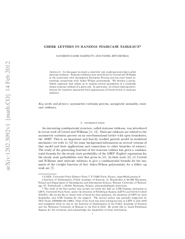 (PDF) Greek letters in random staircase tableaux