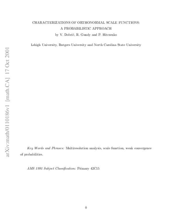 (PDF) Characterizations of orthonormal scale functions: A probabilistic approach